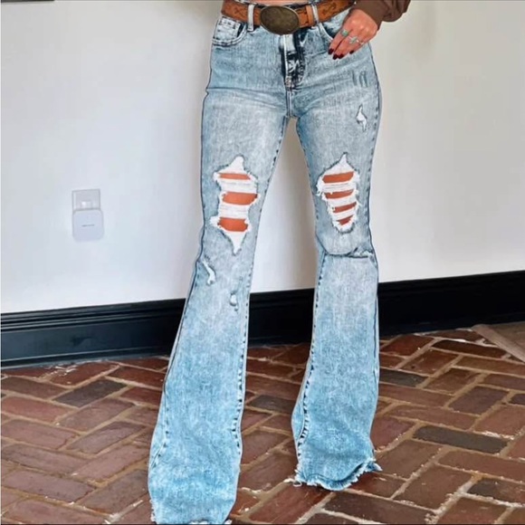 Risen Jeans | Jeans | Trendy Light Blue Distressed Flare Jeans | Poshmark